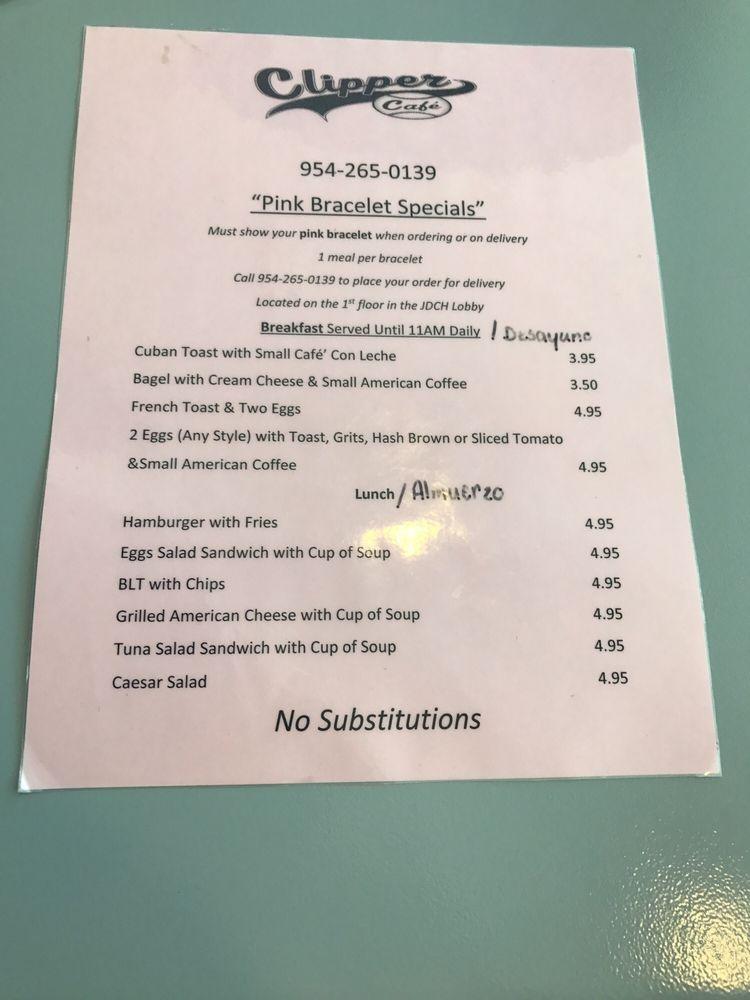 Menu at The Clipper Cafe, Hollywood