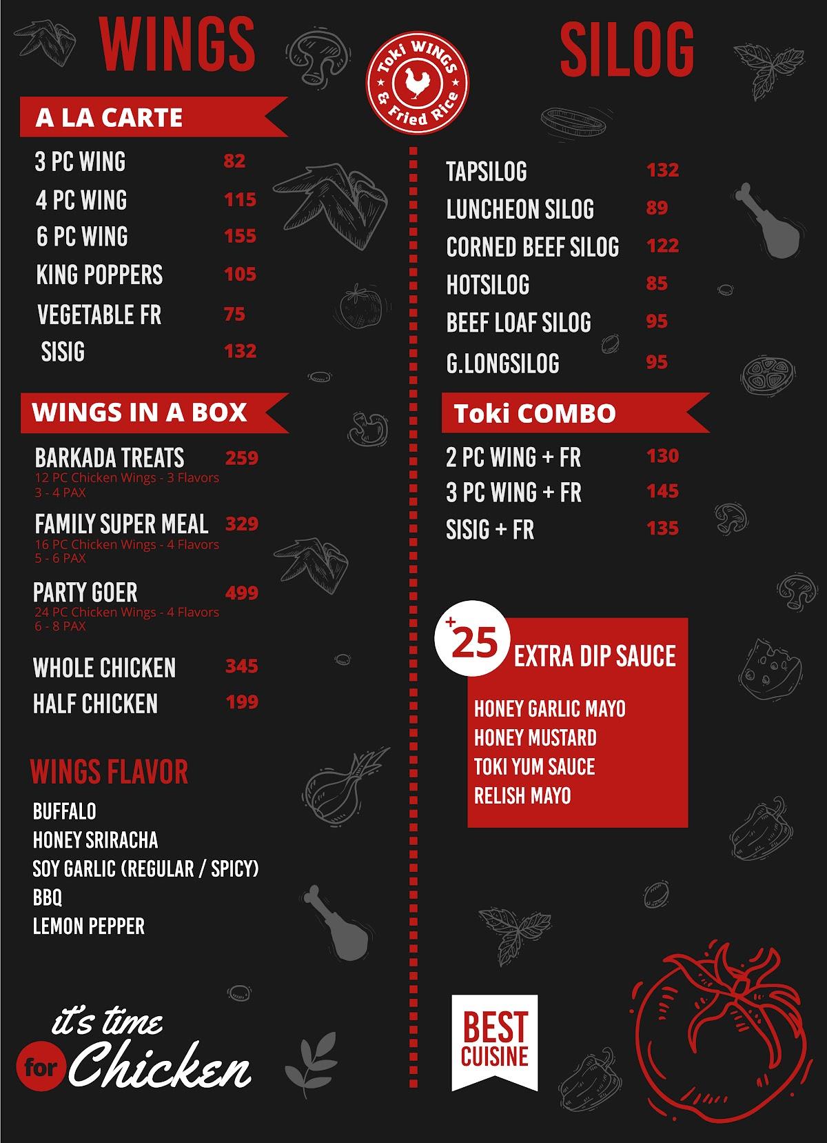 Menu at Toki WINGS restaurant, Tanauan