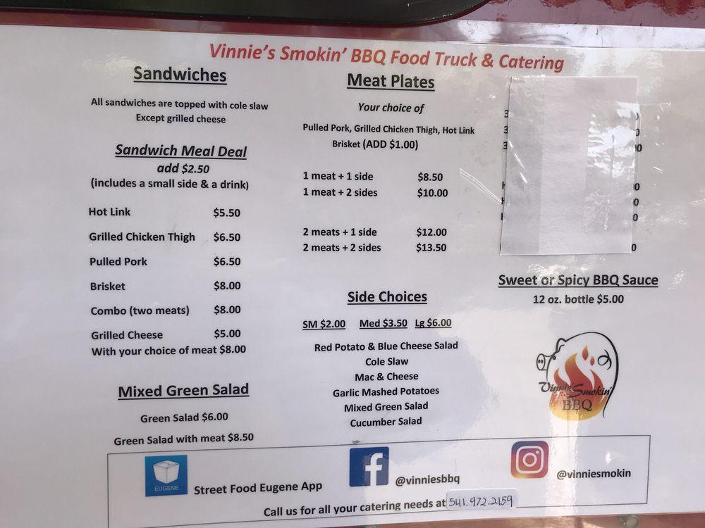 Menu at Vinnies Smokin BBQ Food Truck, Springfield