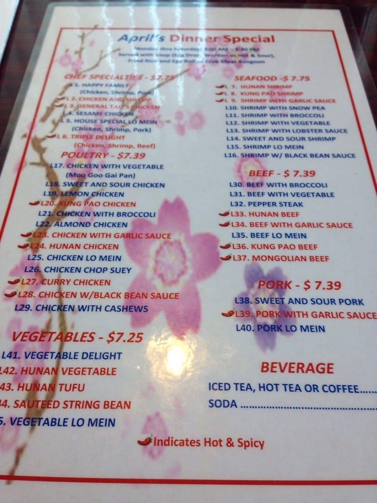Menu at April's Chinese Restaurant, San Antonio