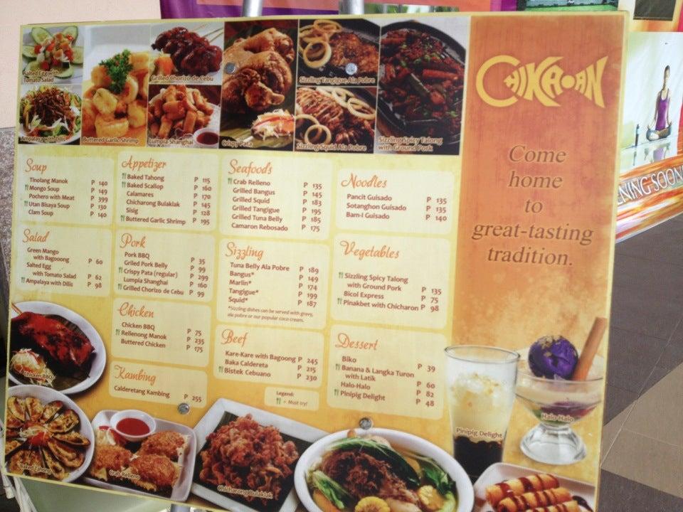 Menu at CHIKAAN restaurant, Davao City, Abreza Mall