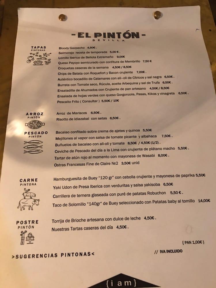 Menu at Restaurante El Pintón, Seville