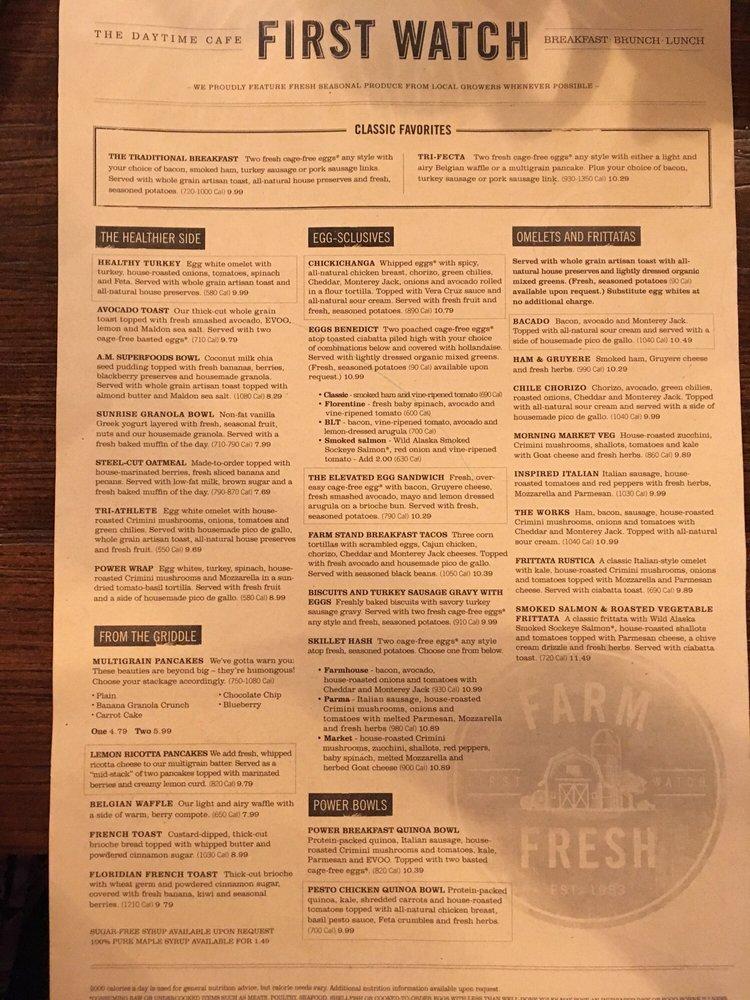 Menu at First Watch cafe, Destin