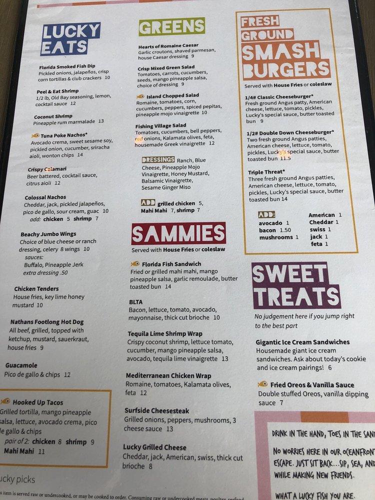 Menu at Lucky Fish pub & bar, Pompano Beach