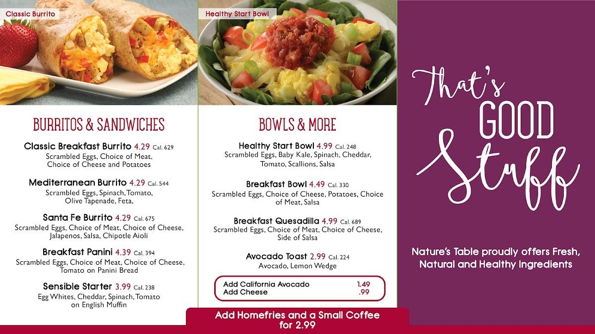 Menu at Nature's Table Tarpon restaurant, Tarpon Springs