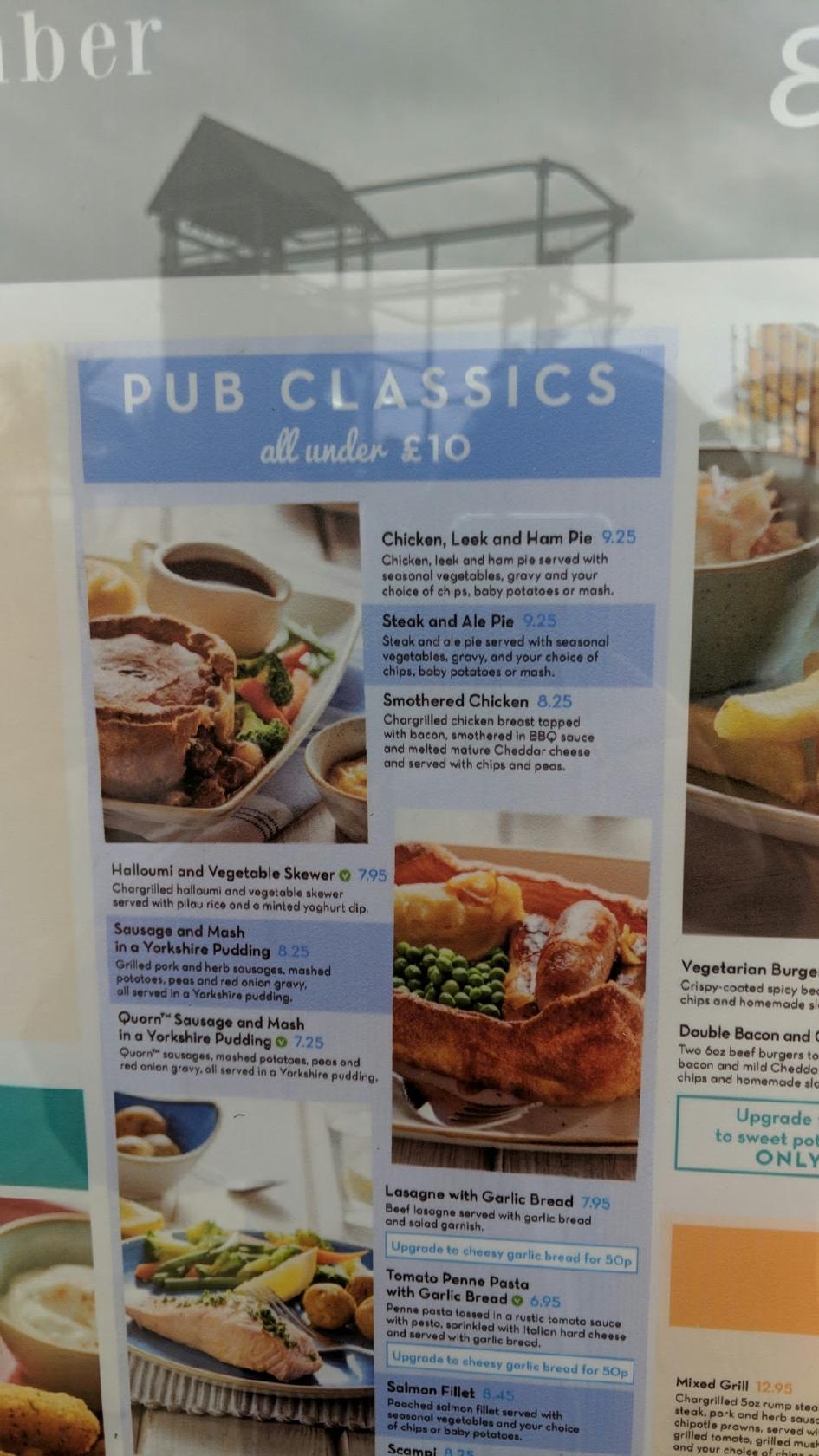 Menu at Beachcomber Inn restaurant, Minehead