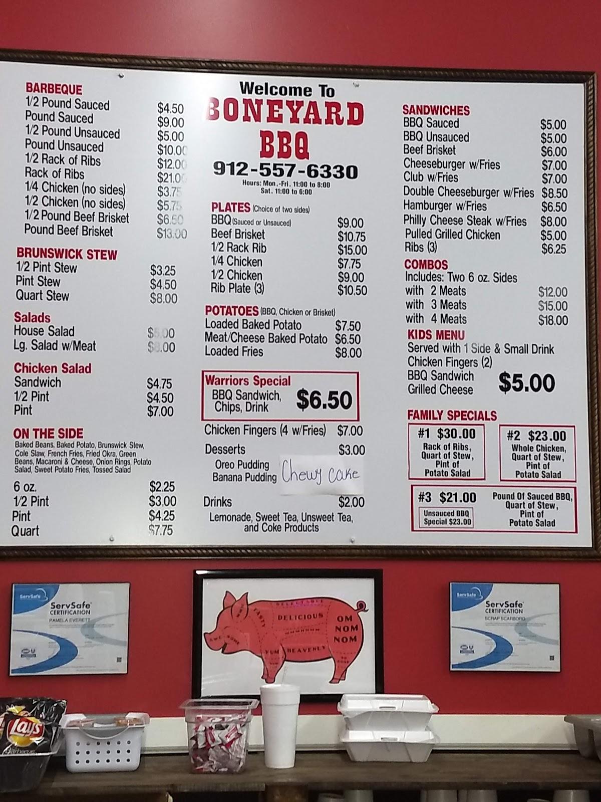 Menu at Boneyard BBQ, Reidsville