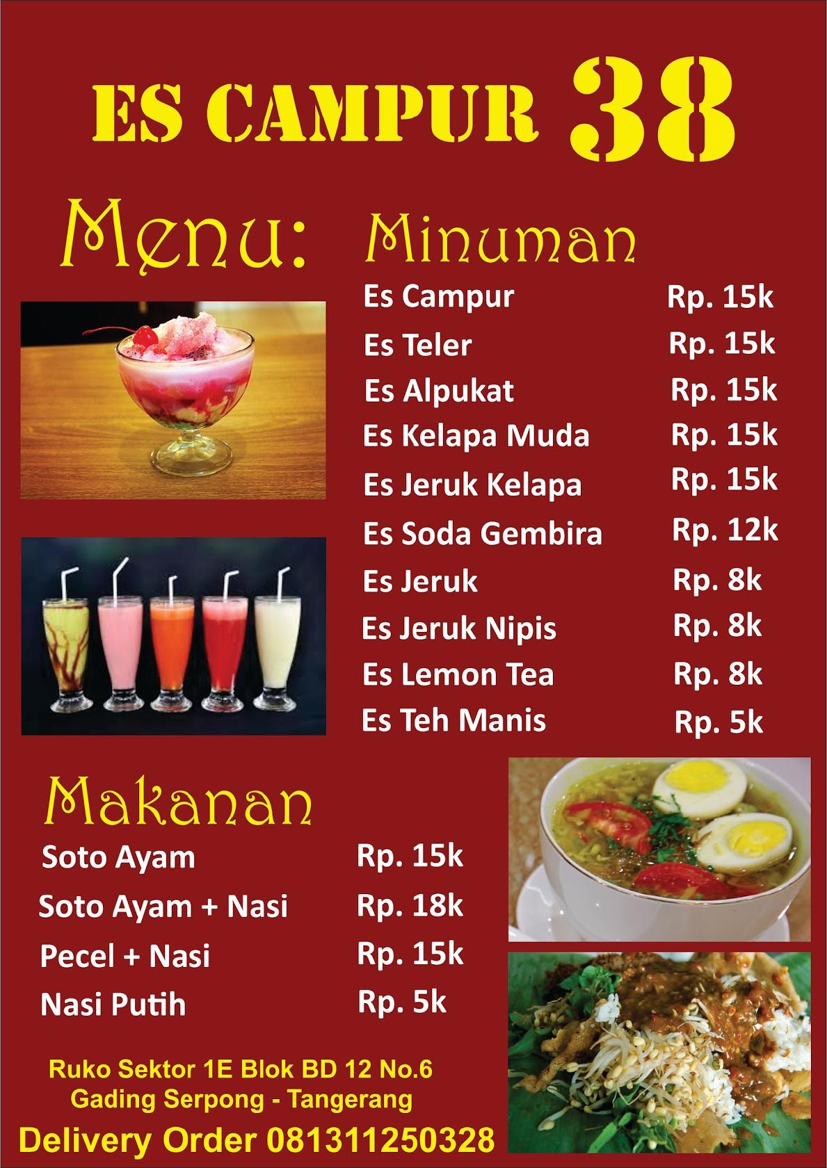 Menu at Es Campur 38 restaurant, Tangerang