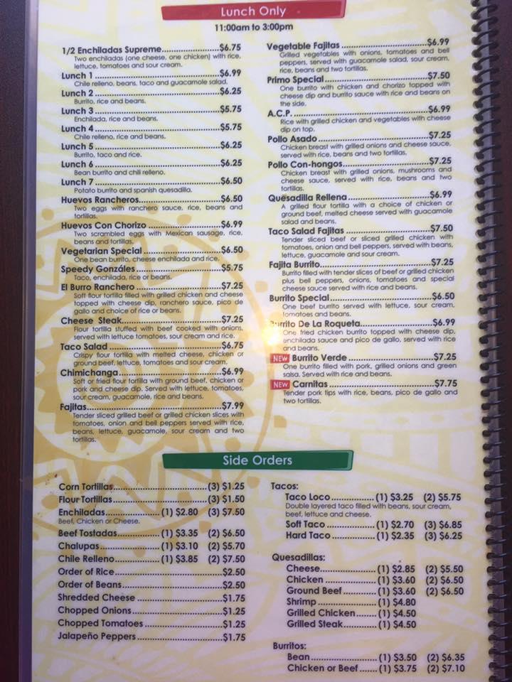 Menu at Hacienda Authentic Mexican Restaurant, Watertown