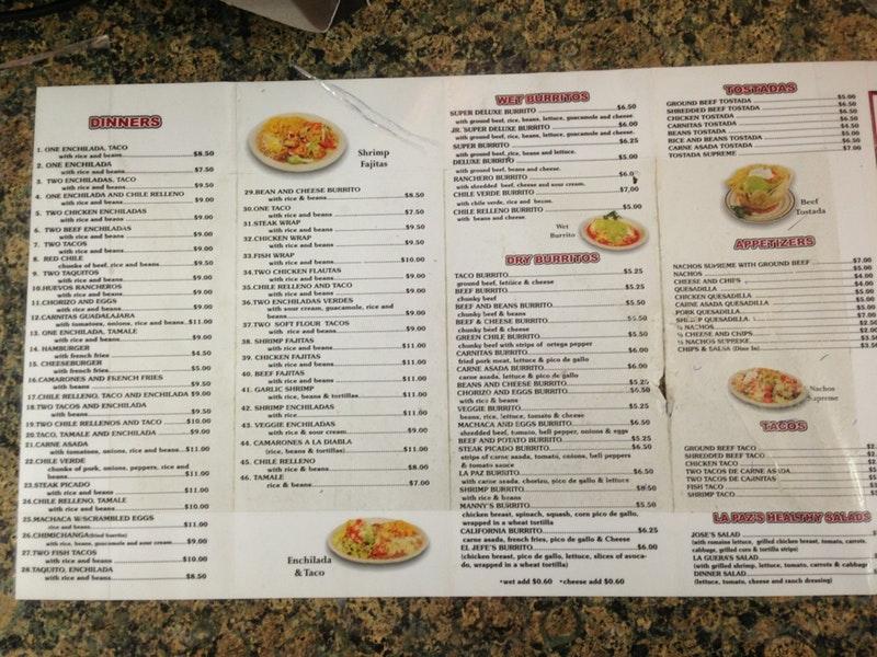 Menu at La Paz Restaurant, El Segundo, 514 Center St