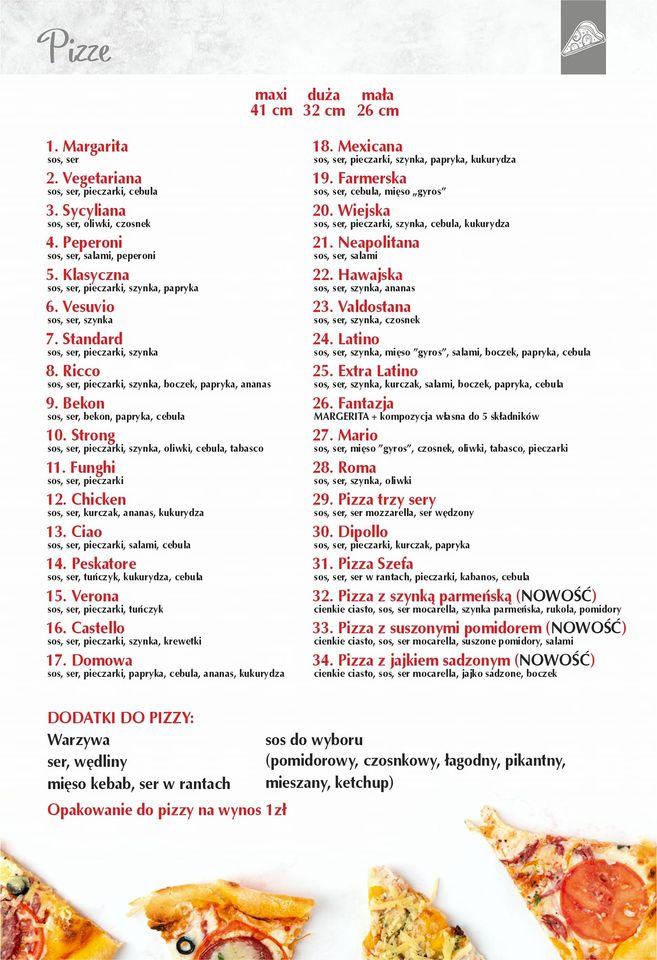 Menu at Pizzeria Latino, Łyse