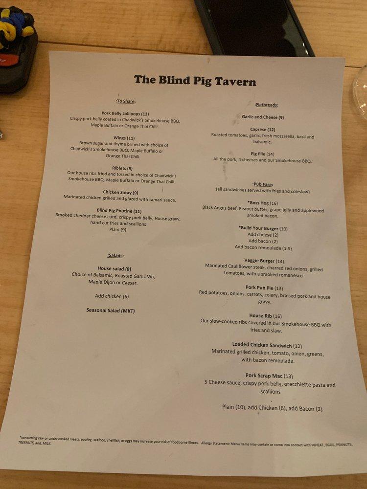 Menu at The Blind Pig Tavern pub & bar, Gardiner
