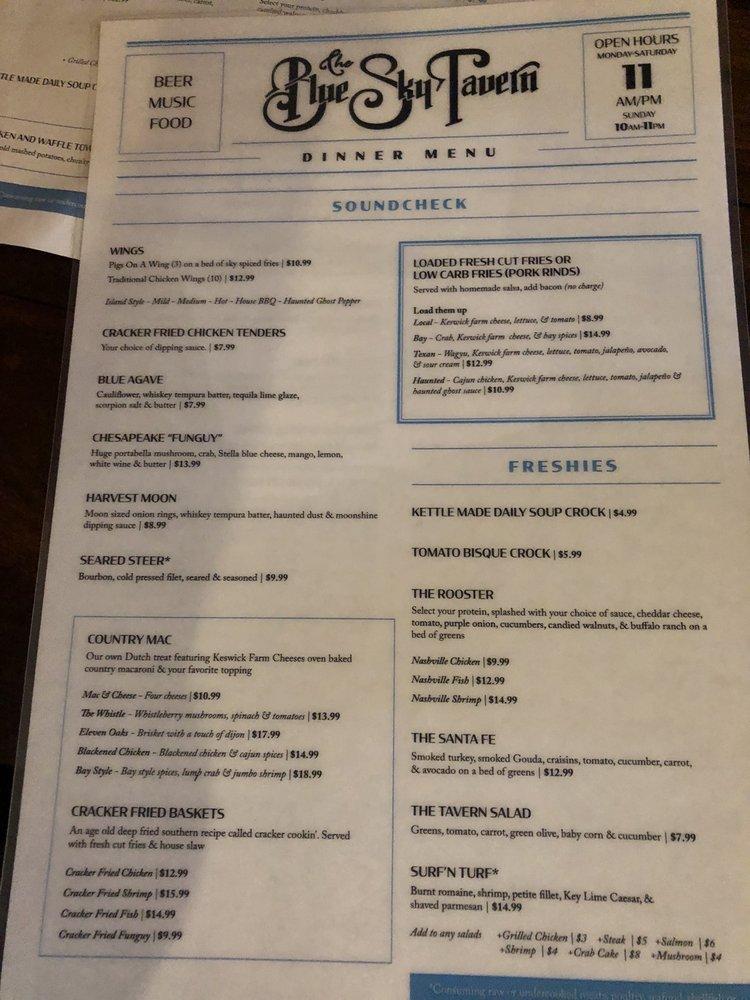 Carta del pub y bar The Blue Sky Tavern, Valley Green