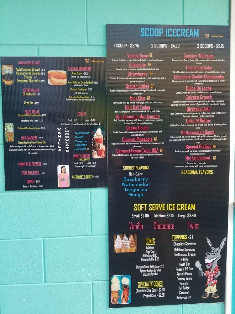 Menu at The Fat Donkey Ice Cream and Fine Desserts, Cocoa Beach