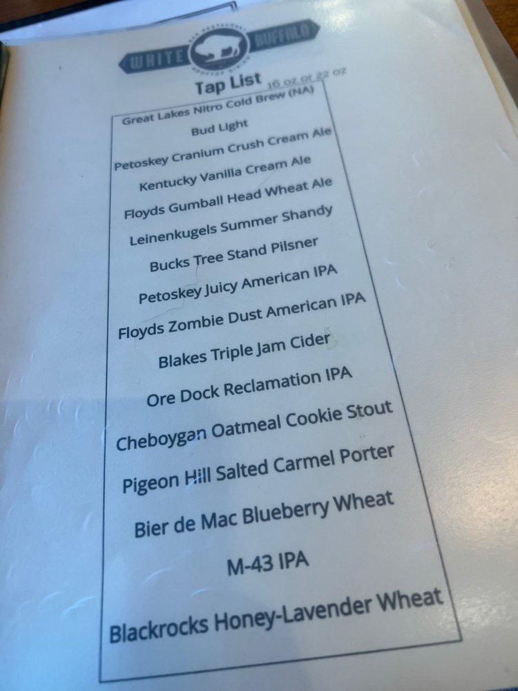 Menu at The White Buffalo Bar & Grille, Mackinaw City