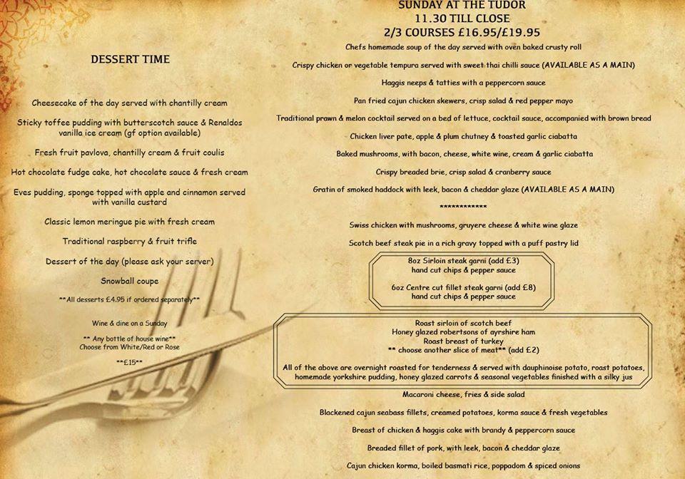 Menu at Tudor pub & bar, Ayr
