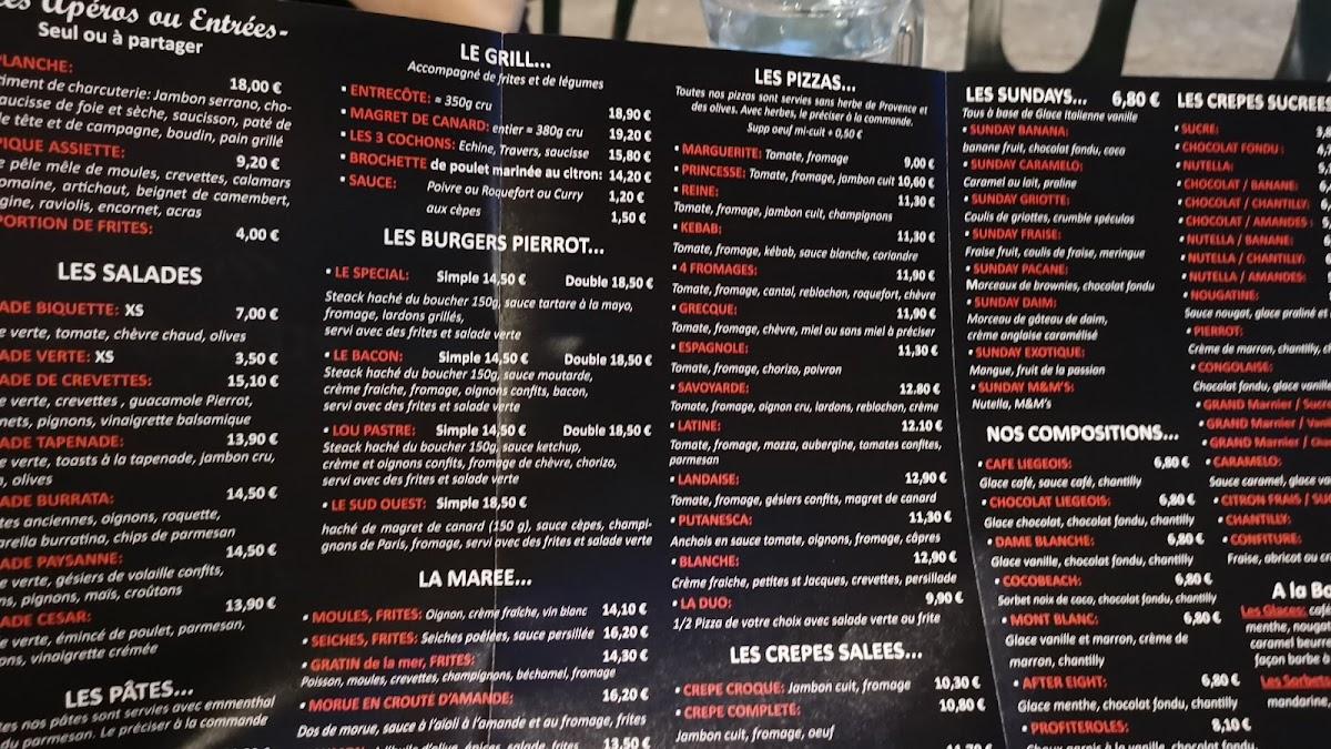Menu au Chez Pierrot pizzeria, Vinassan