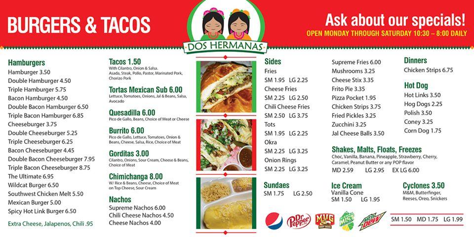 Menu at Dos Hermanas restaurant, Chouteau