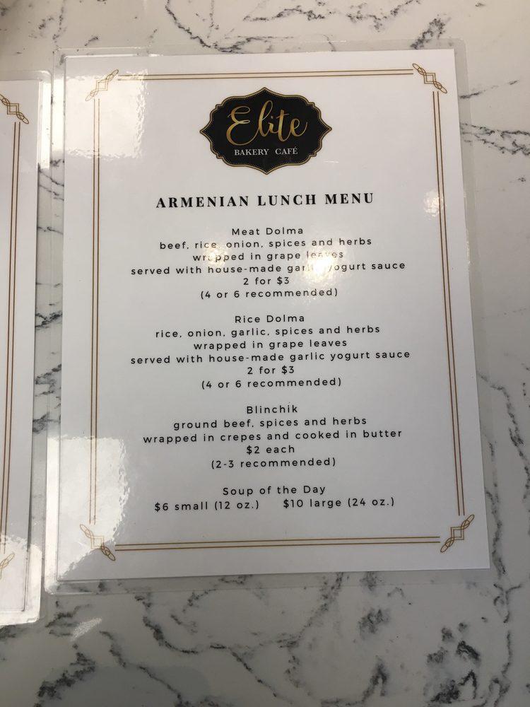Menu at Elite Bakery Cafe, Carmichael