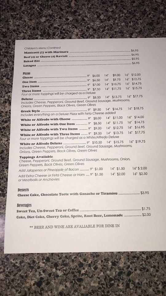 Menu at Leo's Pizza Italiano pizzeria, Jacksonville, Normandy Blvd