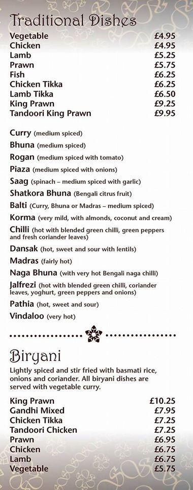 Menu at The Gandhi in Sandy restaurant, Sandy