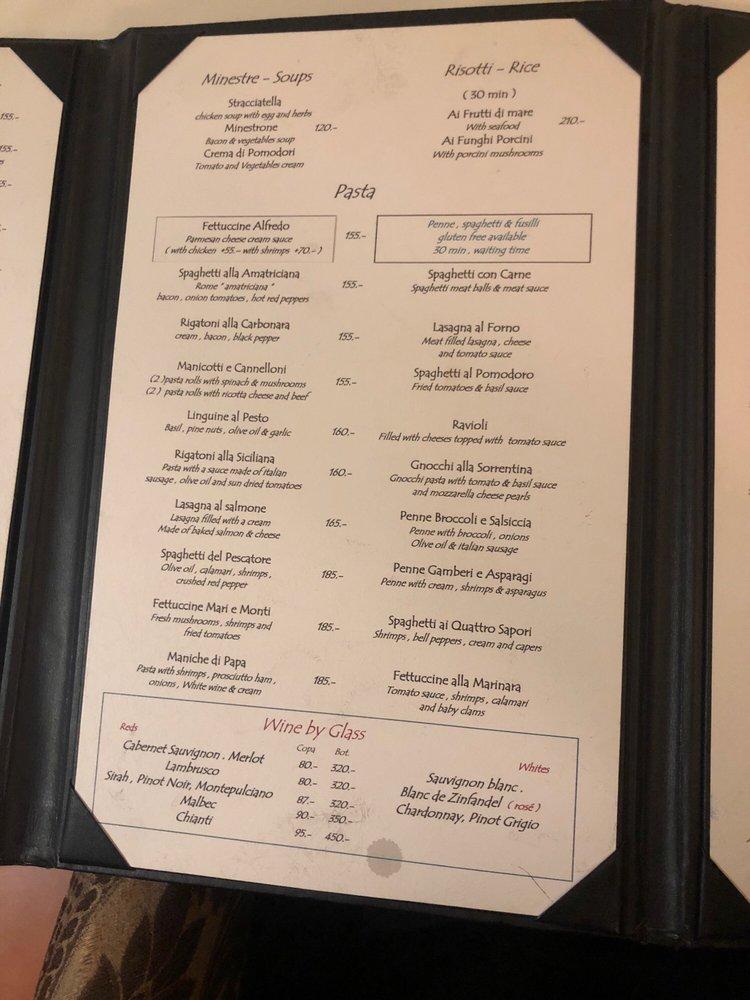 Menu at Ristorante Villa Italia restaurant, Mazatlán, Hotel El Cid Granada