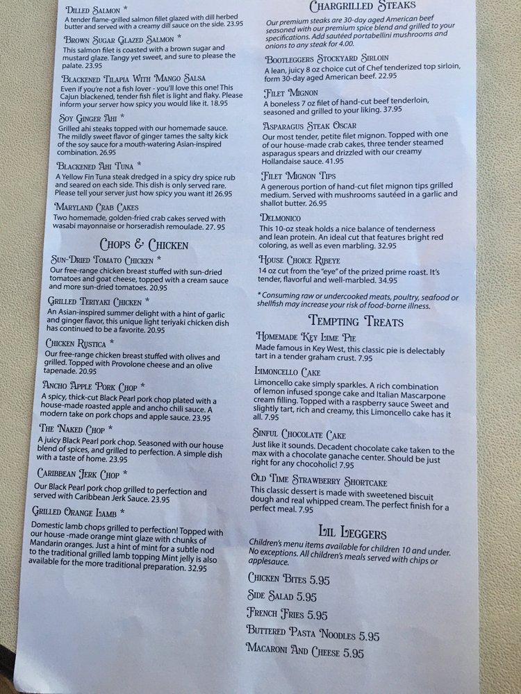 Menu at Bootleggers Waterfront Grille & Bar, Port Clinton