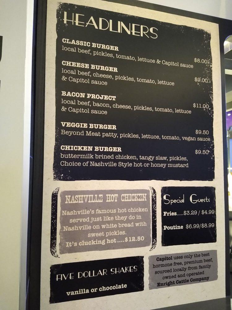 Menu at Capitol Burger restaurant, Ottawa