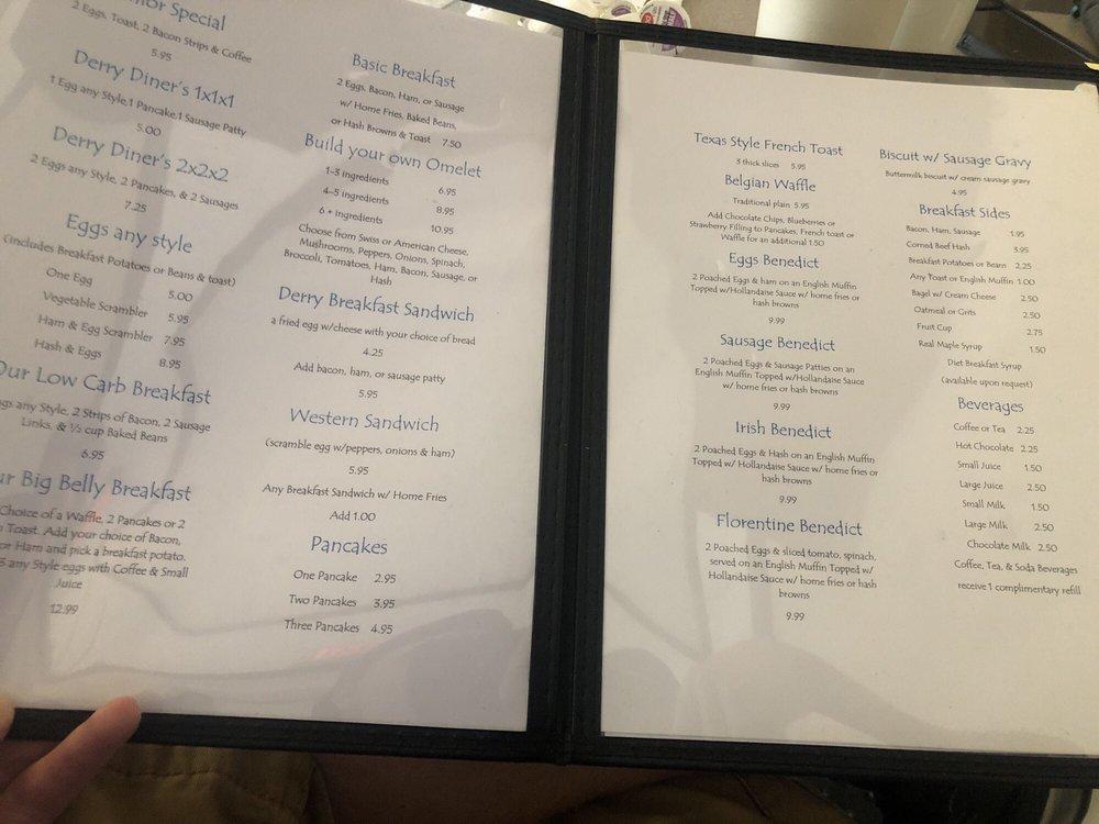 Menu at The Derry Diner restaurant, Derry, 29 Crystal Ave