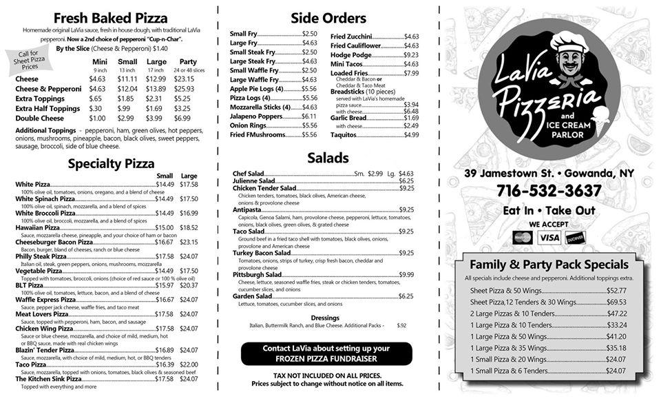 Menu at La Via Pizzeria, Gowanda