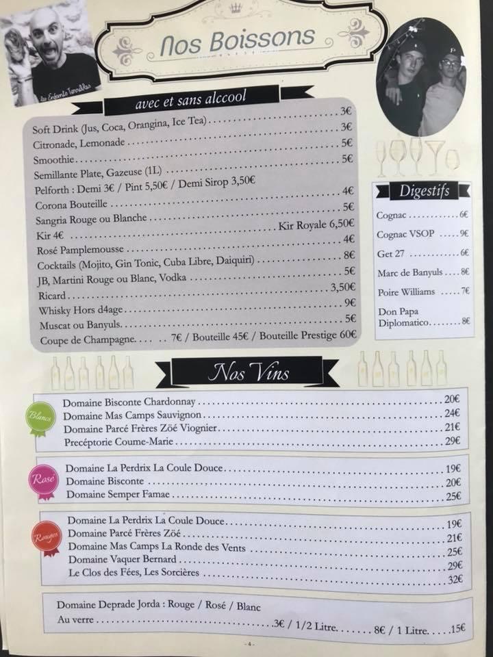 Menu au Restaurant Les Enfants Terribles Laroque des Albères France ...