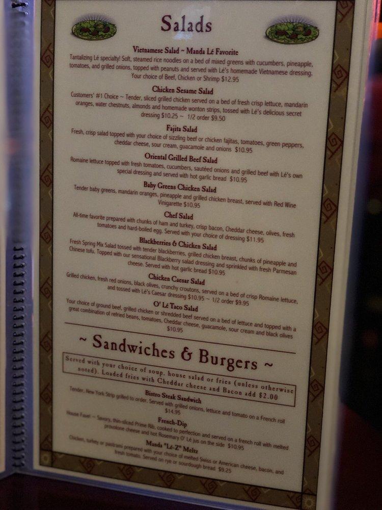 Menu at Manda Le Bar and Grill, Sierra Vista