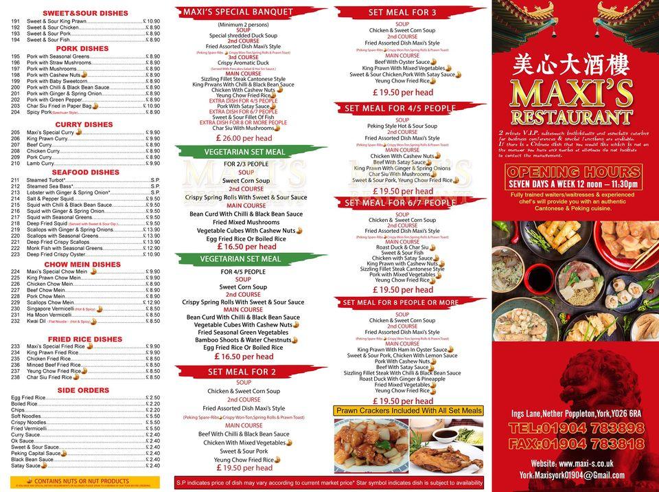 Menu at Maxi's Chinese Restaurant, York