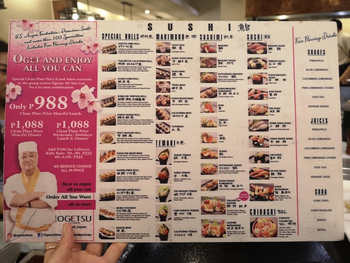 Menu at Ogetsu Hime restaurant, Taguig, Sm Aura Premier
