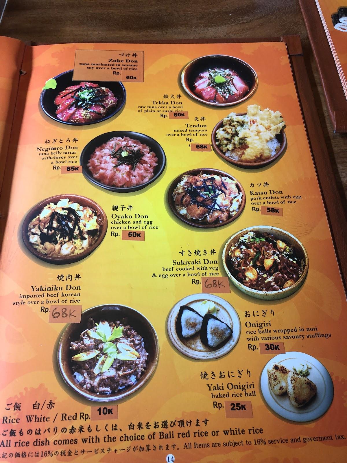Menu at Ryoshi Japanese Restaurant Ubud, Ubud