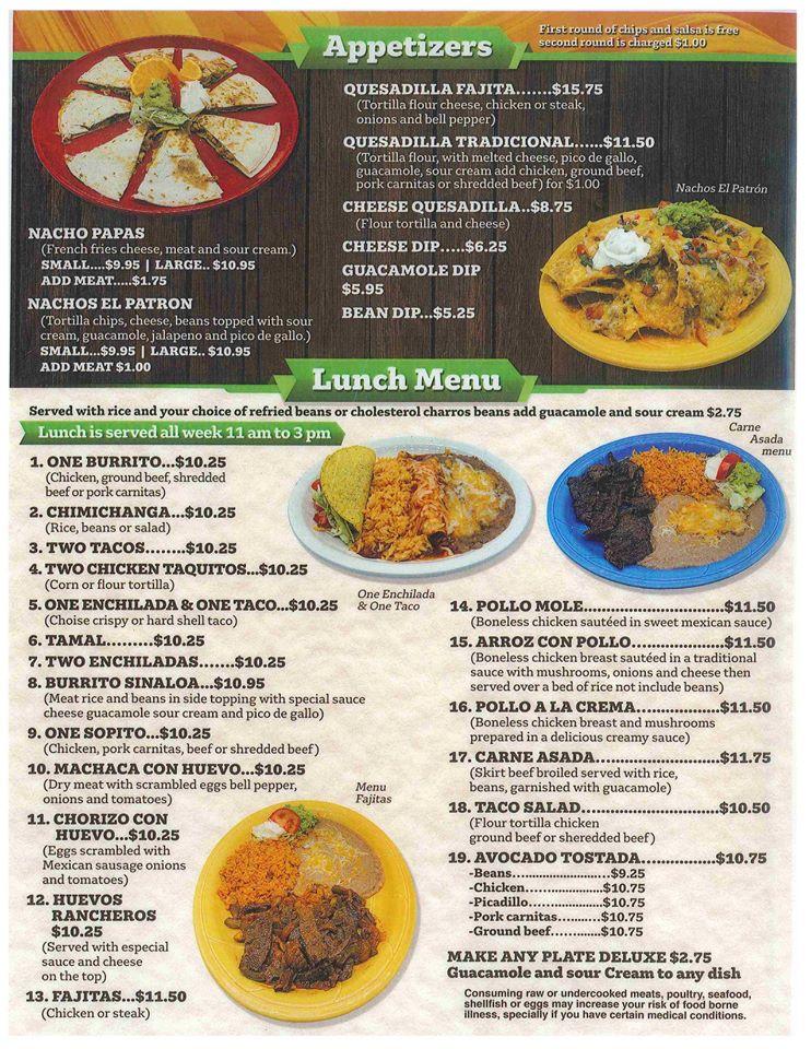Menu at Sinaloa Mexican Restaurant, Clarkston