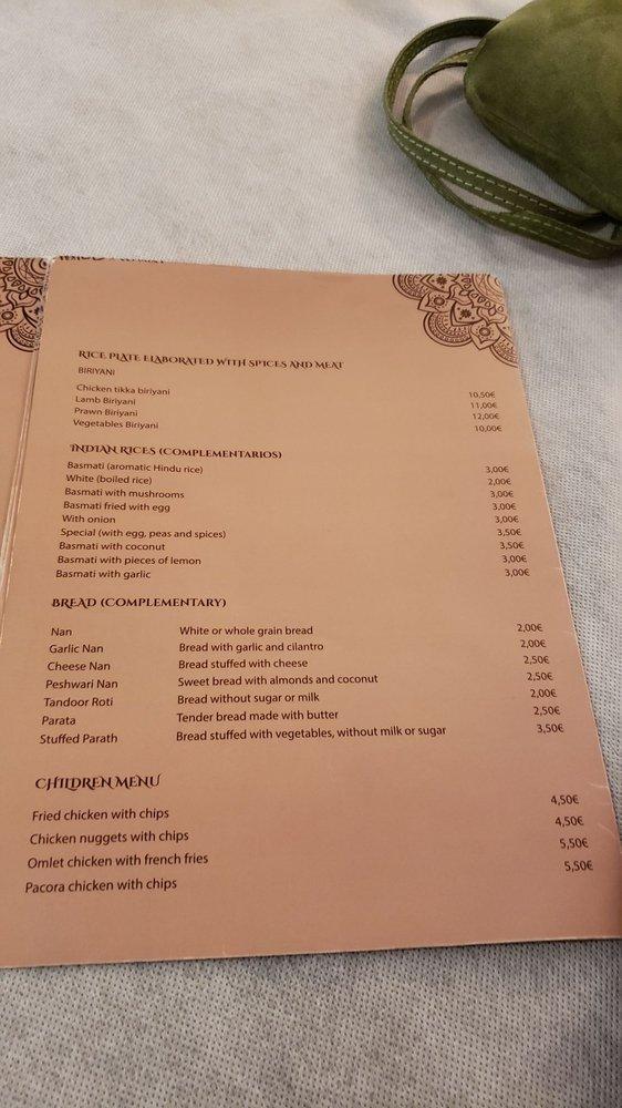 Menu at Taj Mahal Tandoori Restaurant, Almuñécar