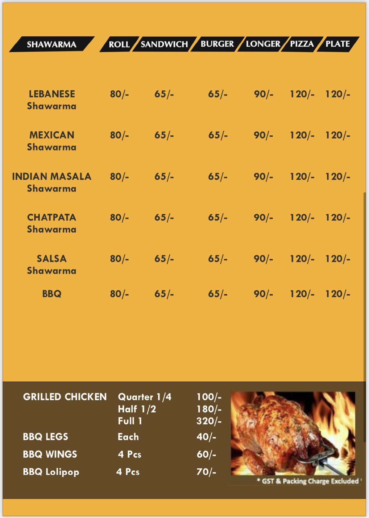 Menu at ZWARMA [THE SHAWARMA MAKERS], Tirupati