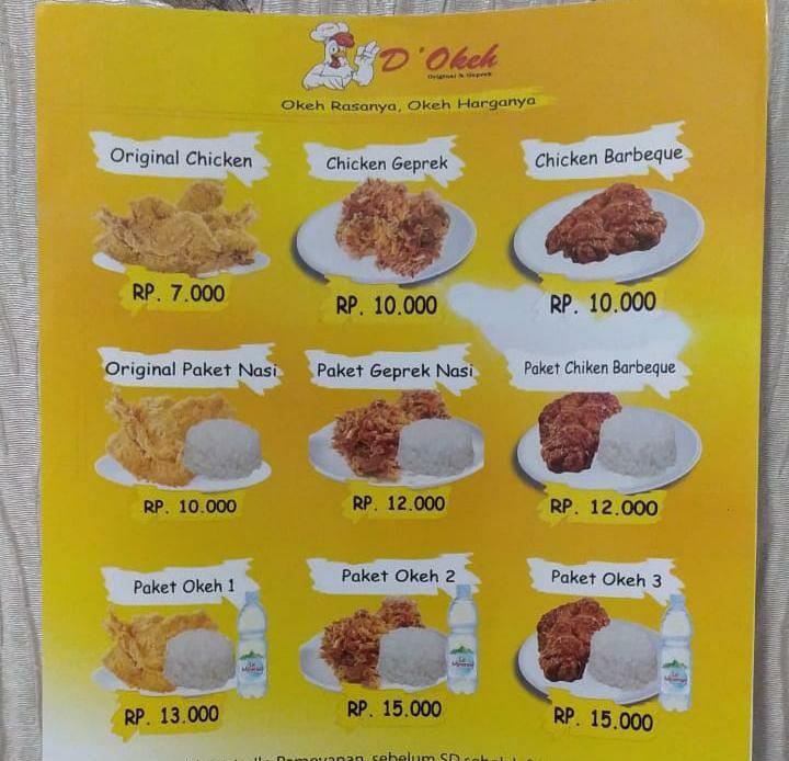 Menu at ayam D'Okeh Rabbany restaurant, Garut