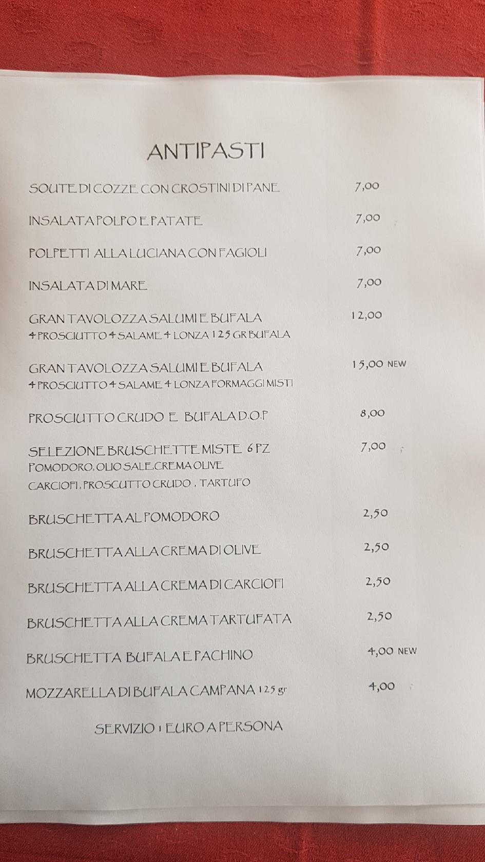 Menu da La Lanterna pizzeria, Roma, Via Ollolai