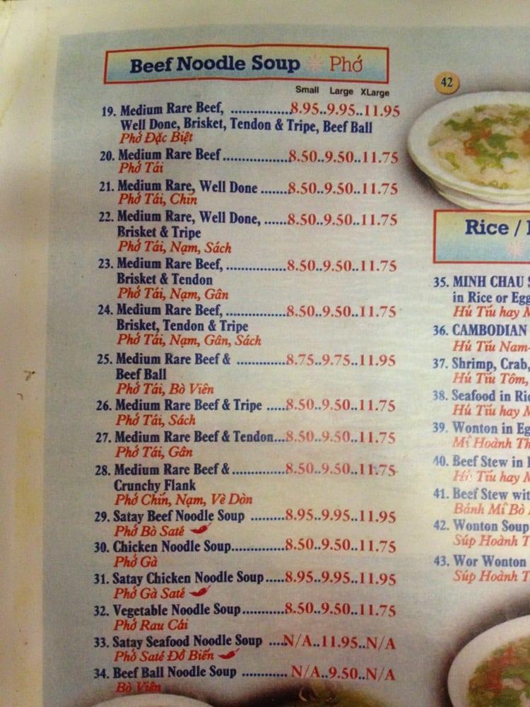 Menu at Minh Chau Restaurant, Calgary