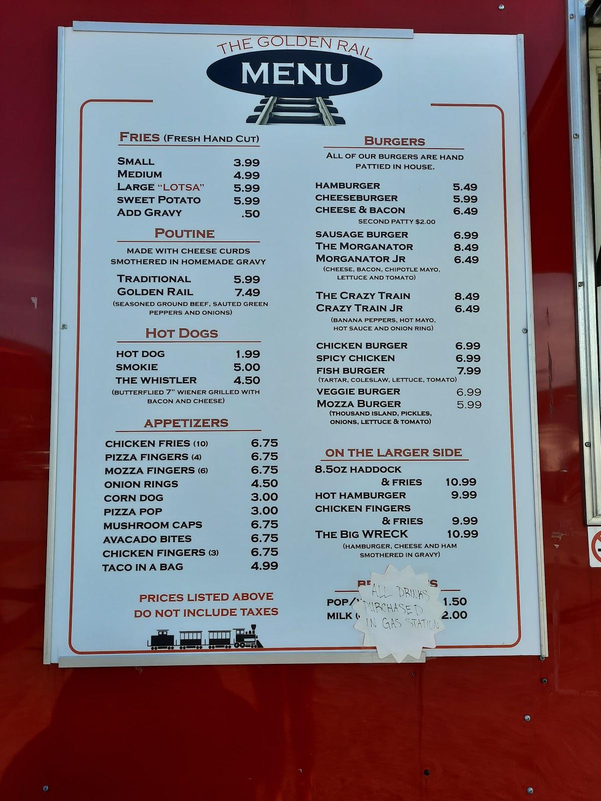 Menu at The Golden Rail restaurant, Schreiber