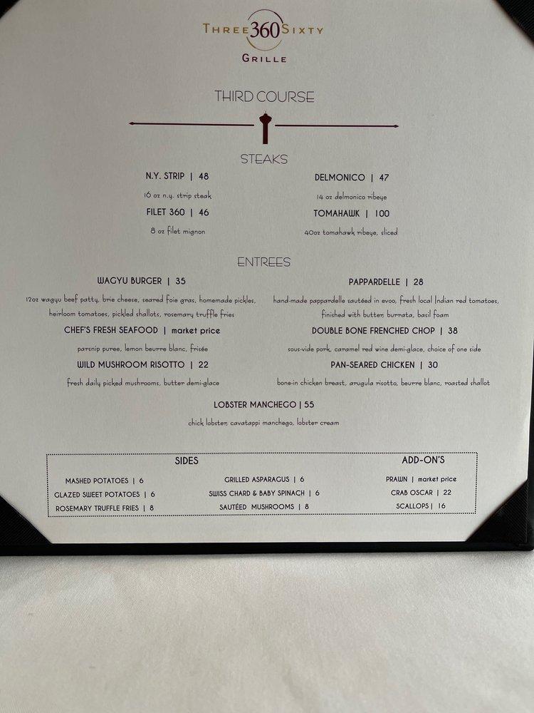 Menu at 360 Grille restaurant, Florence, 10 Hightower Pl