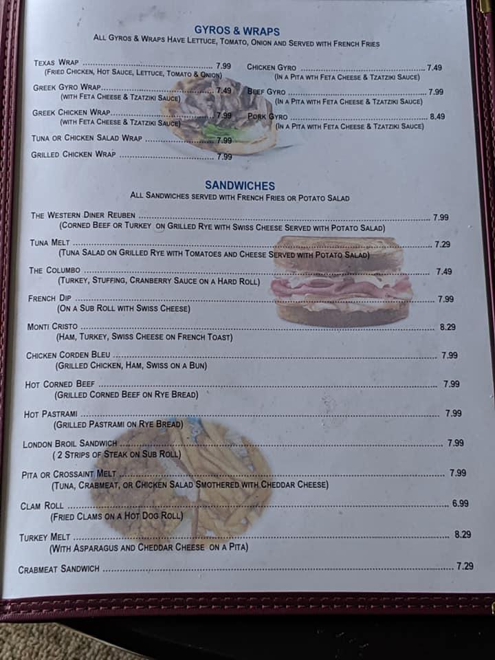 Menu at Western Diner restaurant, Albany