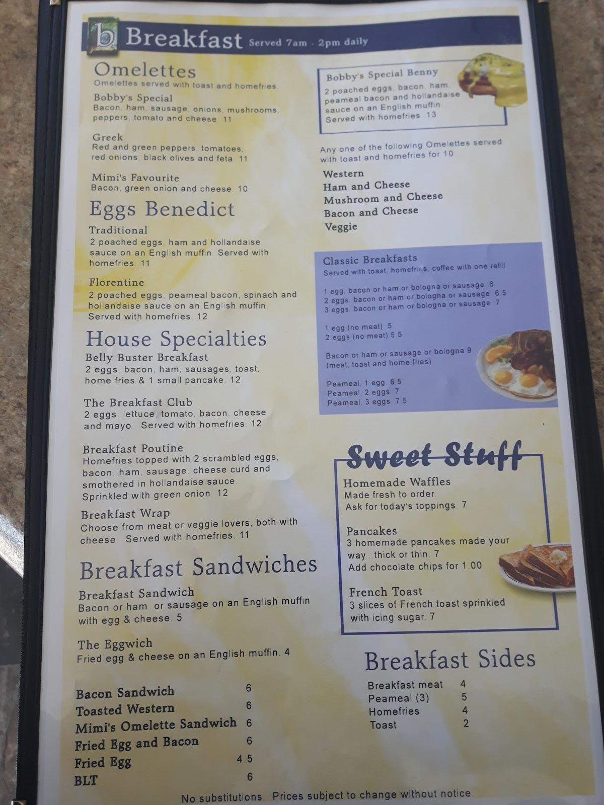 Menu at Bobby's Restaurant, Prescott