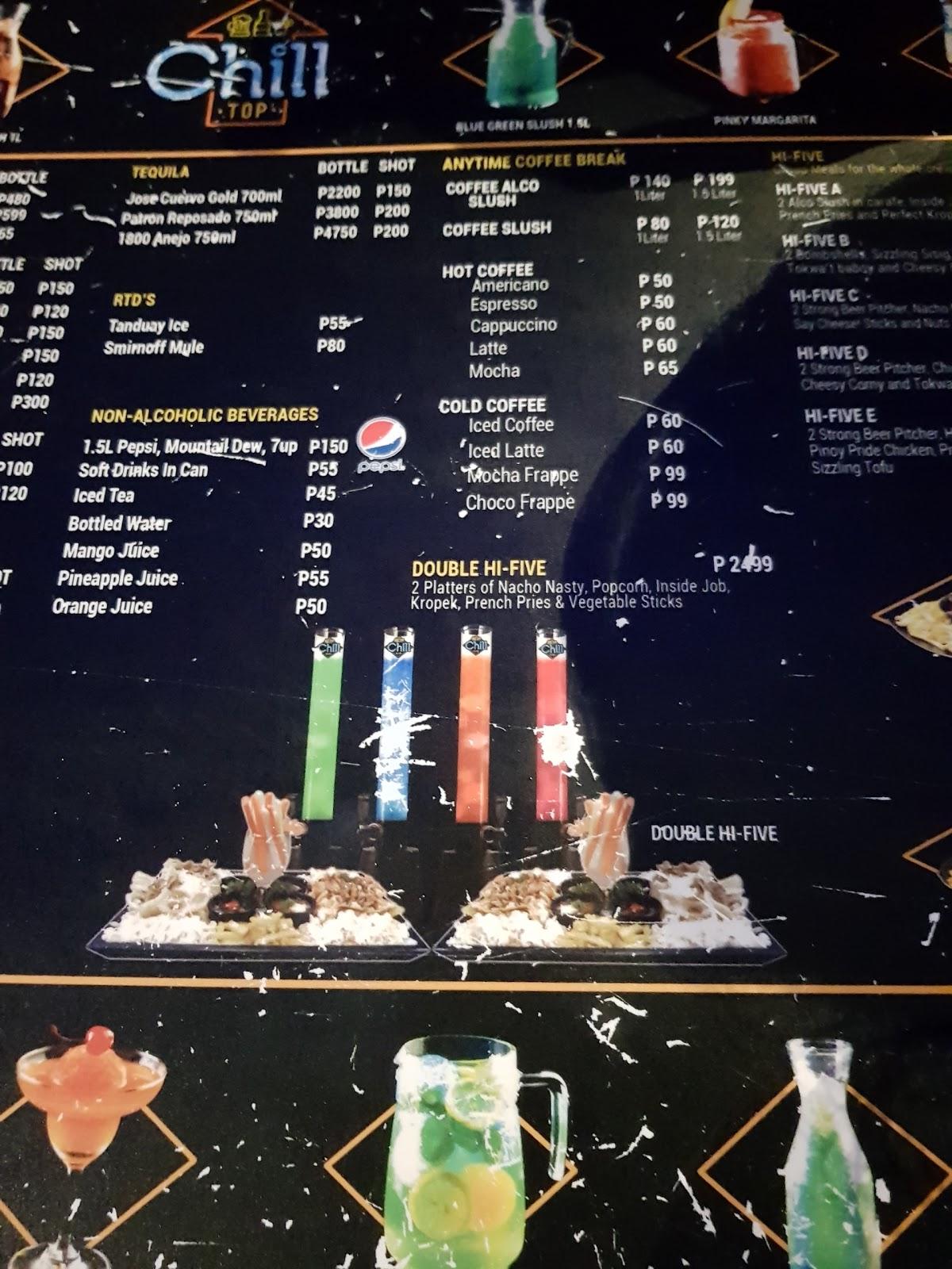 Menu at Chill Top Cubao - Roofdeck Restobar, Quezon City, 266 P. Tuazon ...