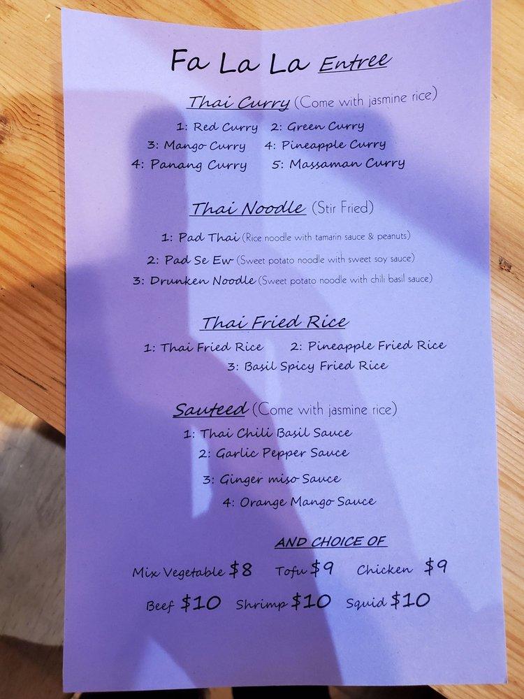 Menu at Fa La La Thai restaurant, West Orange
