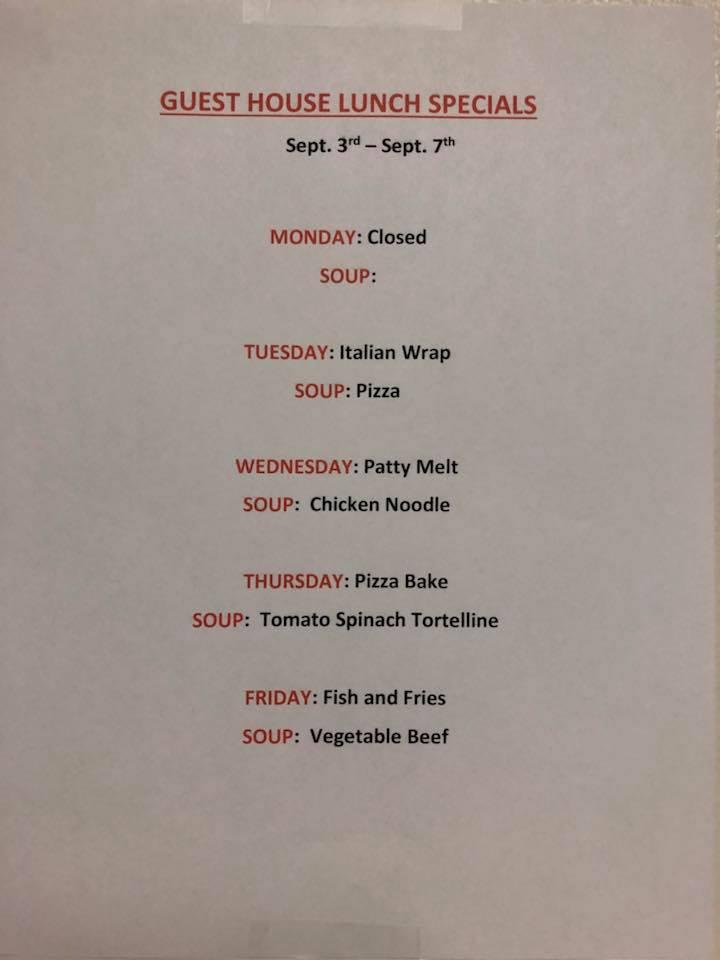 Menu at The Guest House Restaurant, Moundsville