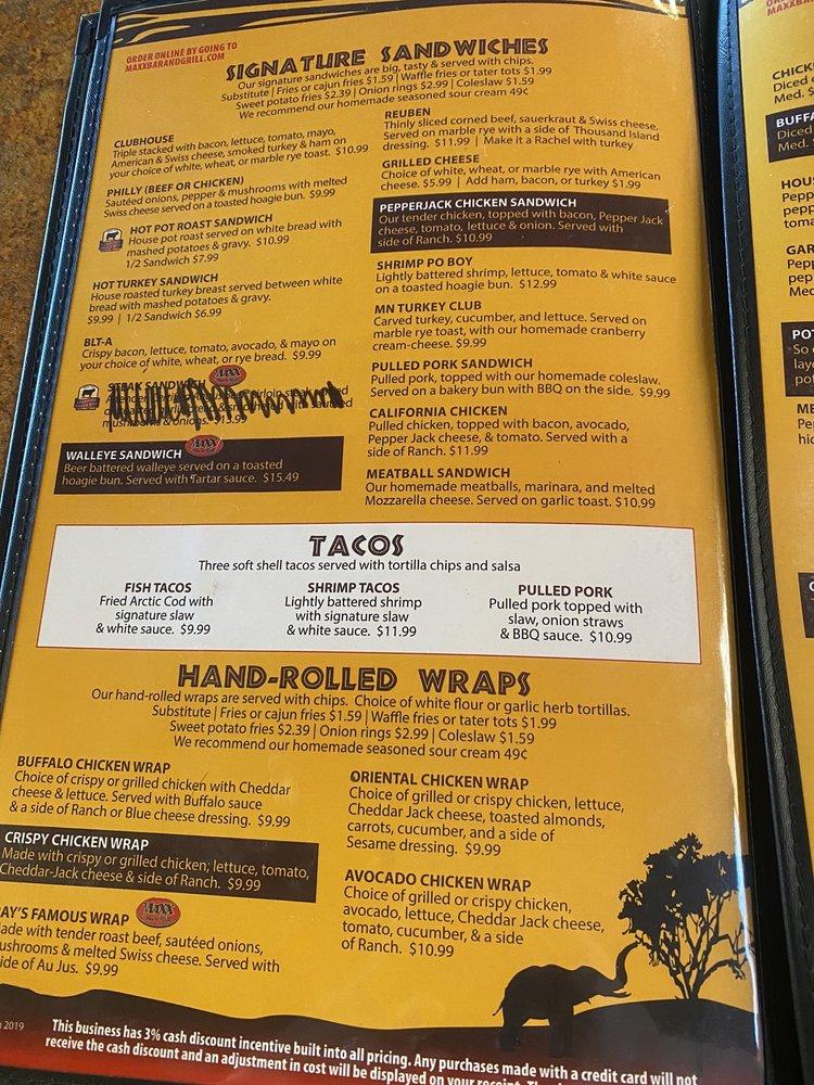 Menu at Maxx Bar & Grill, Ham Lake