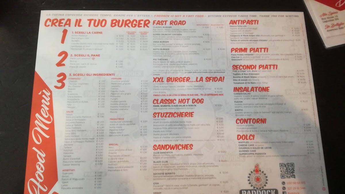 Menu at Paddock restaurant, Iseo